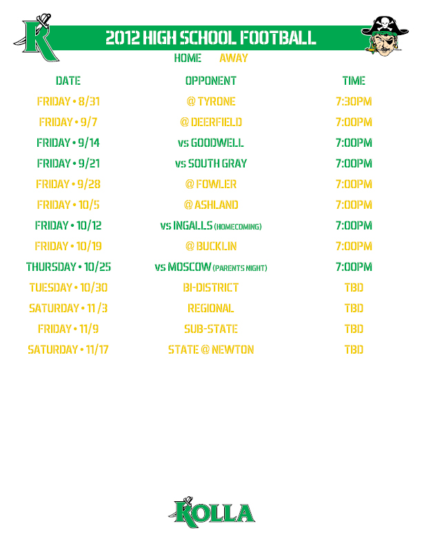 USD 217 - 2012 Rolla HS Football Schedule